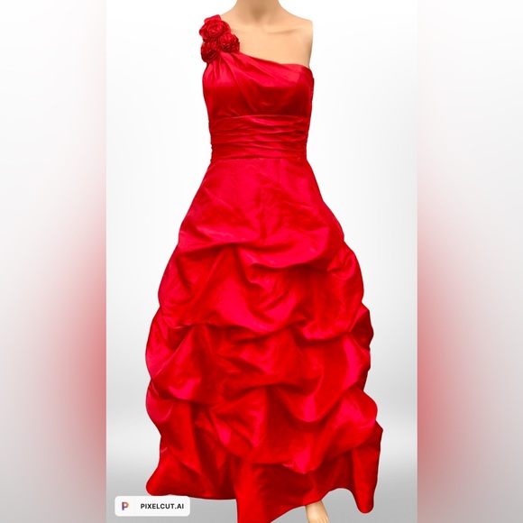 Dresses | Red Y2k Ruffle Tier Goth One Shoulder Ball Gown Prom Dress ...